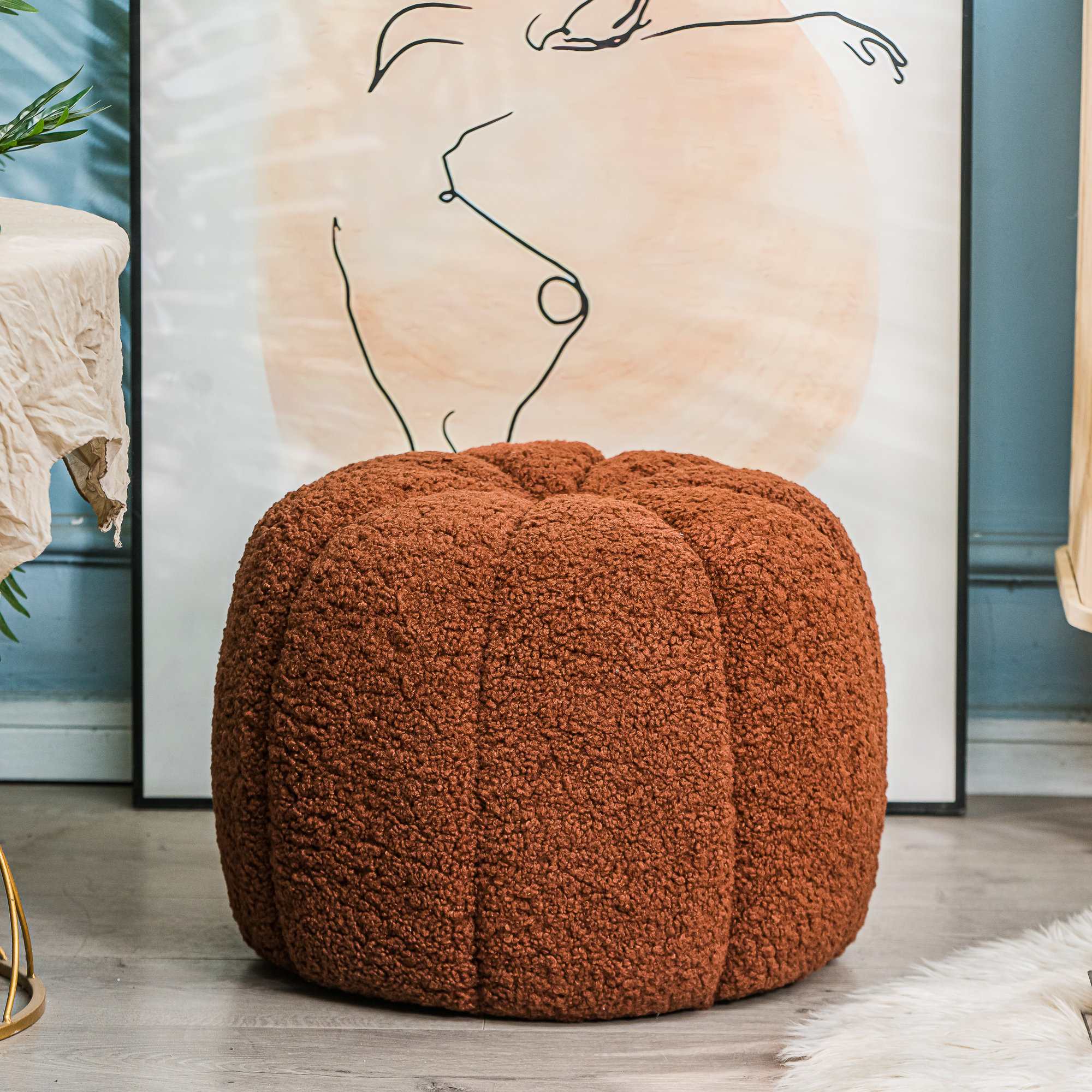 Ivy Bronx Brumfield Pink Velvet with Stripes Pouf - Wayfair Canada