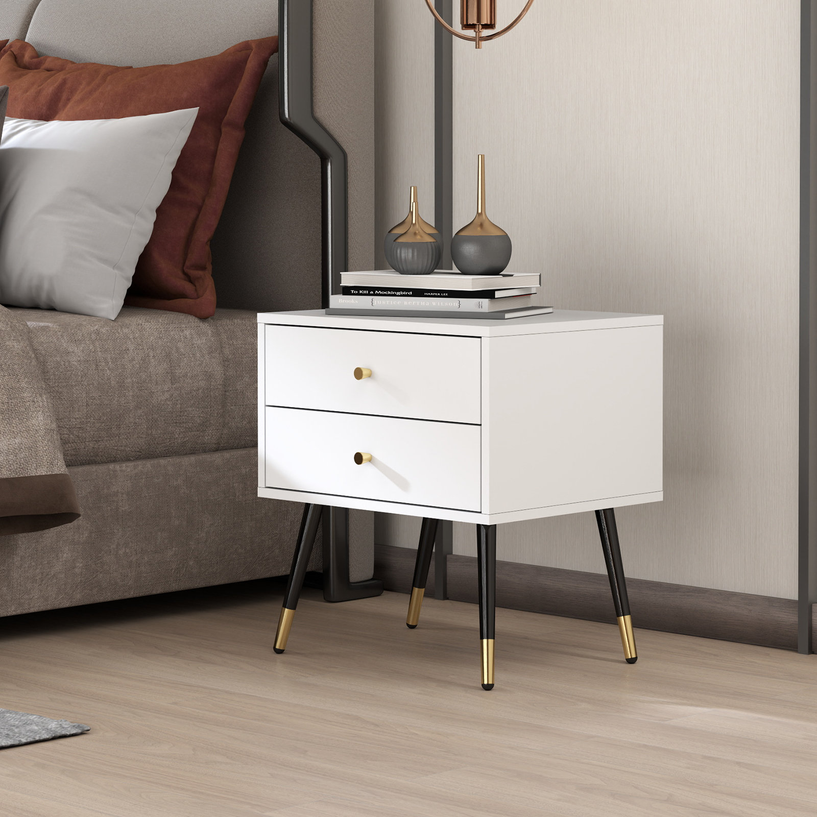 Mercer41 Gosta 20"W White Nightstand with Drawers, Bedside Table ...