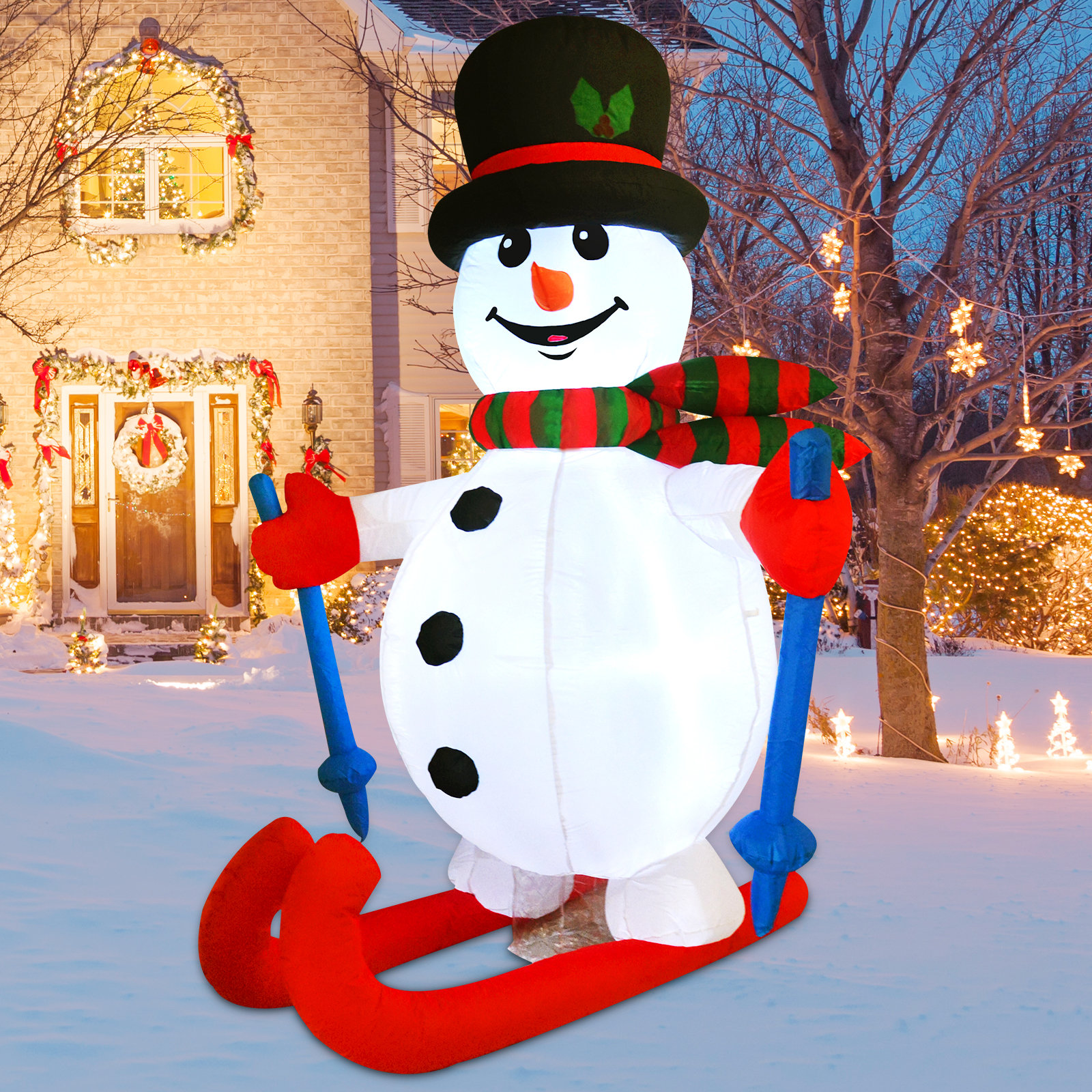 GOOSH Christmas Inflatable 5.6FT Ski Snowman outdoor Christmas ...