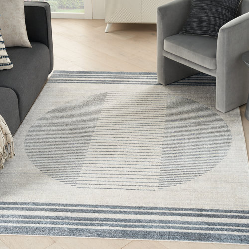 Wade Logan® Audrae Performance Ivory/Navy Blue Rug & Reviews | Wayfair