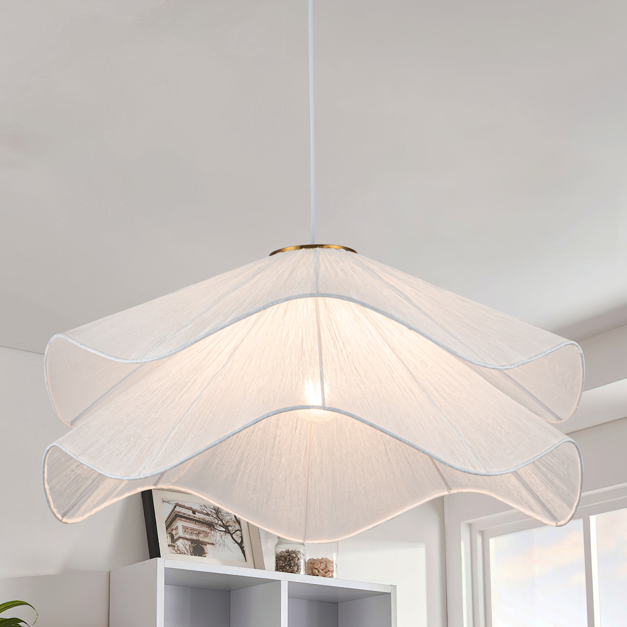 Everly Quinn 1-Light White Fabric Chandelier | Wayfair