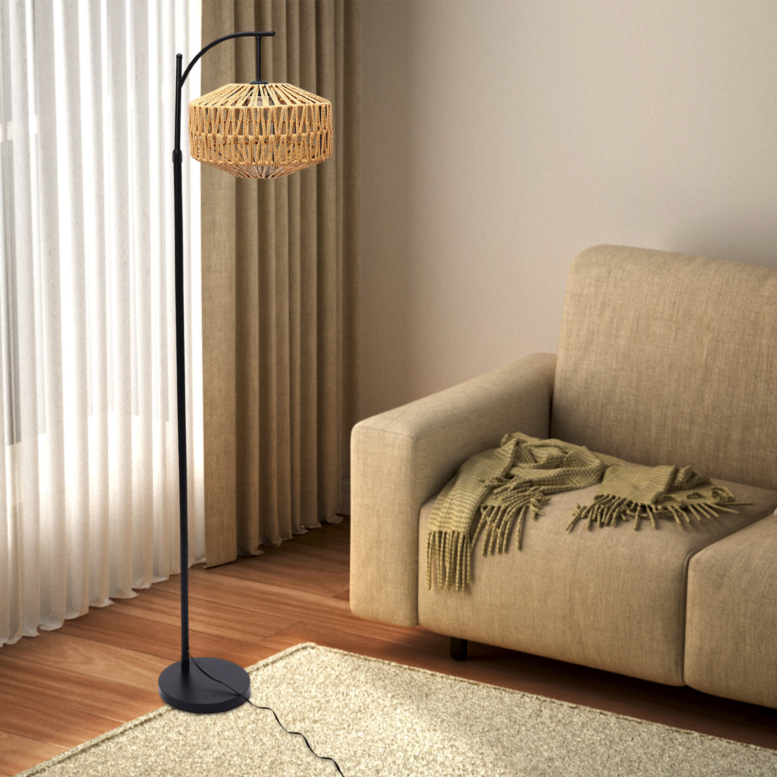 Bay Isle Home™ 68.9" Bohemian Style Floor Lamp Adjustable Height Tall ...