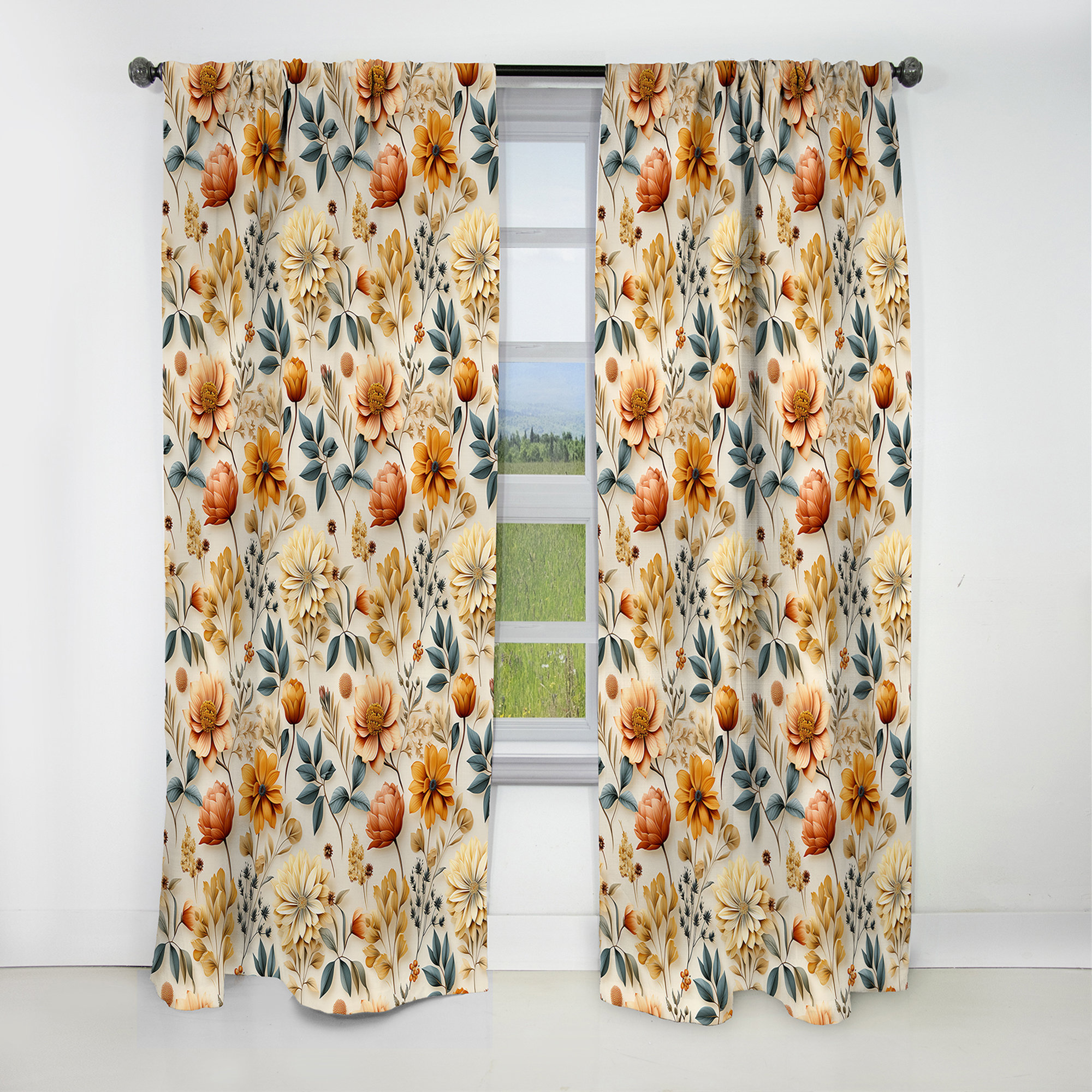 Design Art Earthy Multicolor Pallet Botanical - Floral Curtain ...