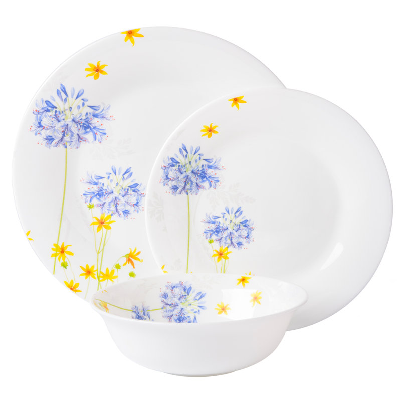 Gibson Home Ultra Break Resistant 18 Piece Dinnerware Set, Blue Floral ...