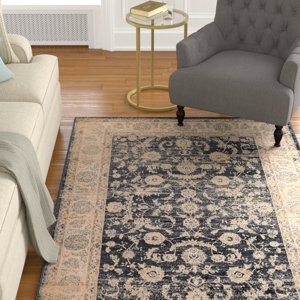 Alcott Hill® Genao Floral Black/Oatmeal Area Rug & Reviews | Wayfair