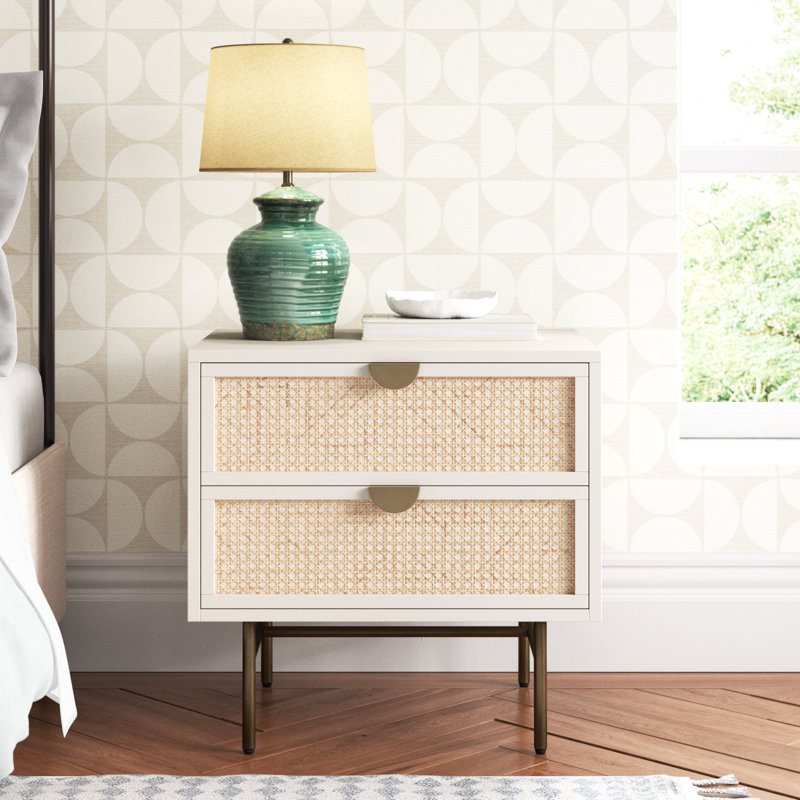 Joss & Main Brooks 2 - Drawer Nightstand in White/Brown/Natural ...