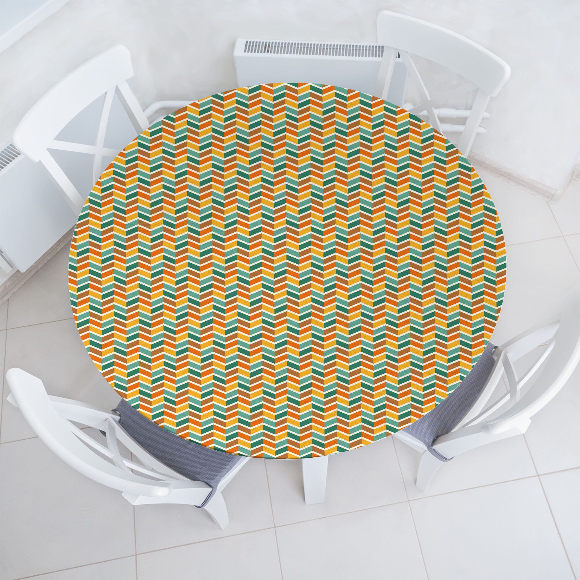 Bay Isle Home™ Abstract Fitted Round Tablecloth Diameter Orange and ...
