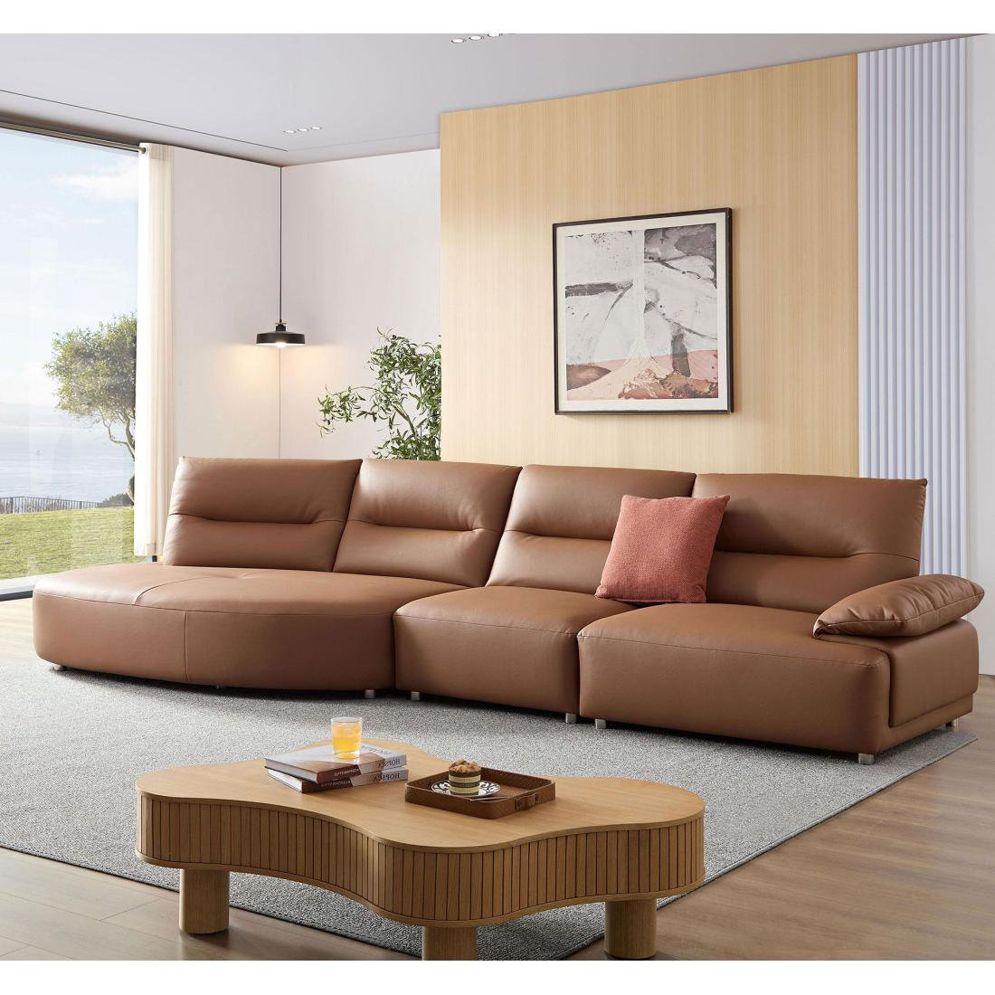 WANDINGT Modern Sofa 147.24'' Oversied Sectional Curved Shaped Sofa ...