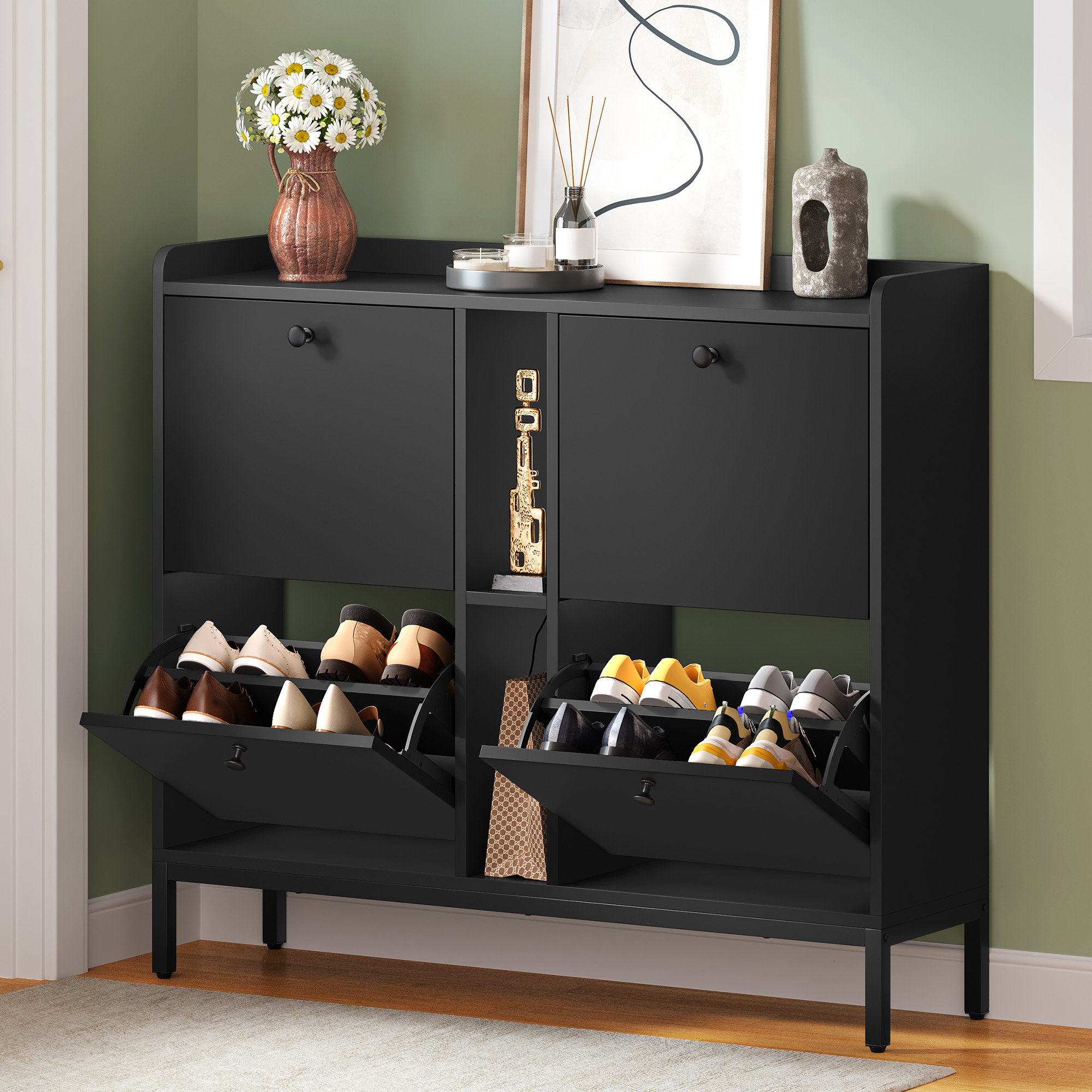 17 Stories Taylun Cabinet With 4 Flip Drawers & 2 Open Shelf, For 16-24 ...