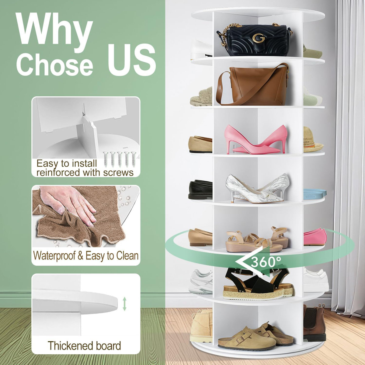 Hokku Designs 7-Tier Rotating Shoe Rack With 360° Spinning Carousel ...