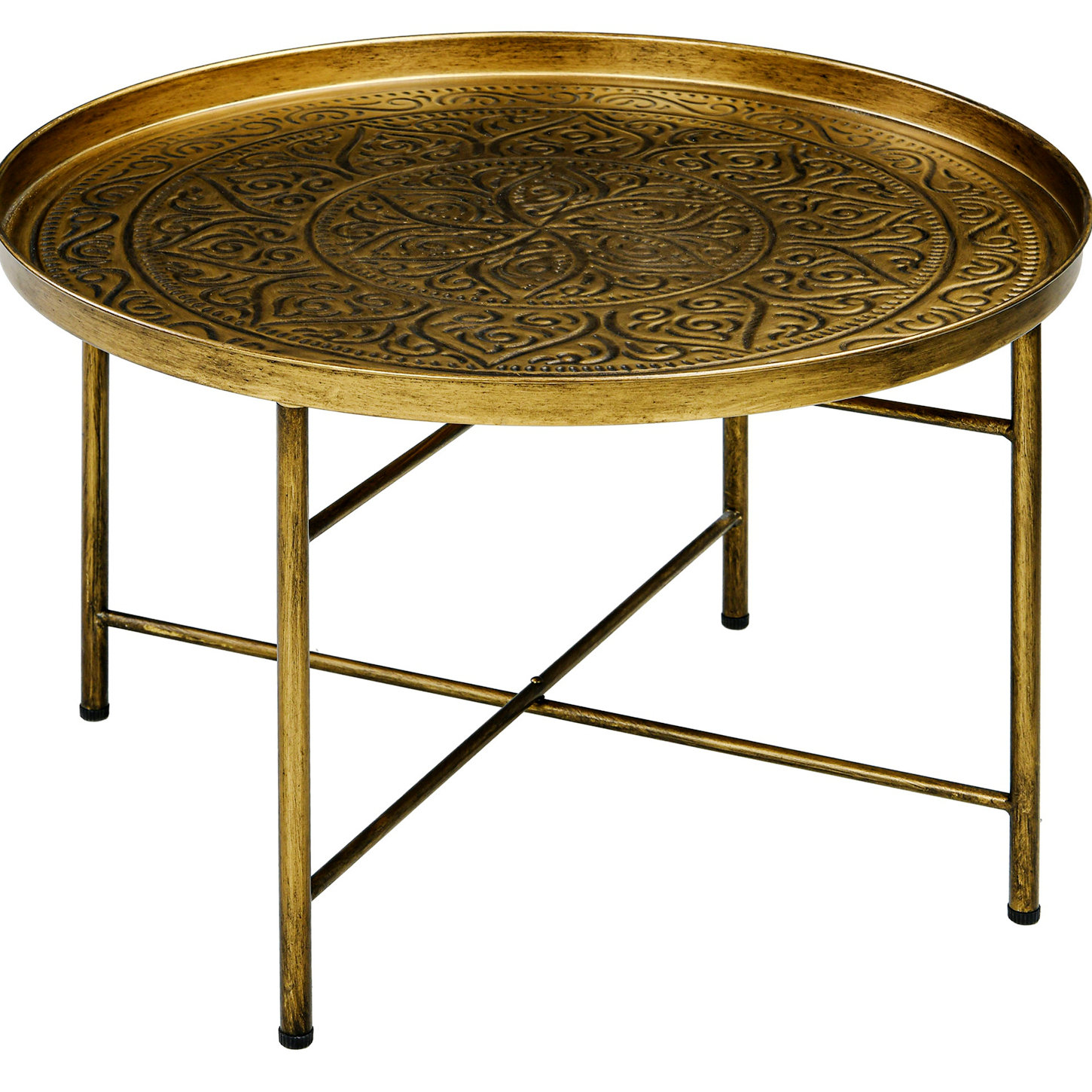 17 Stories Round Coffee Table With Hammered Tray Top, Vintage Metal ...