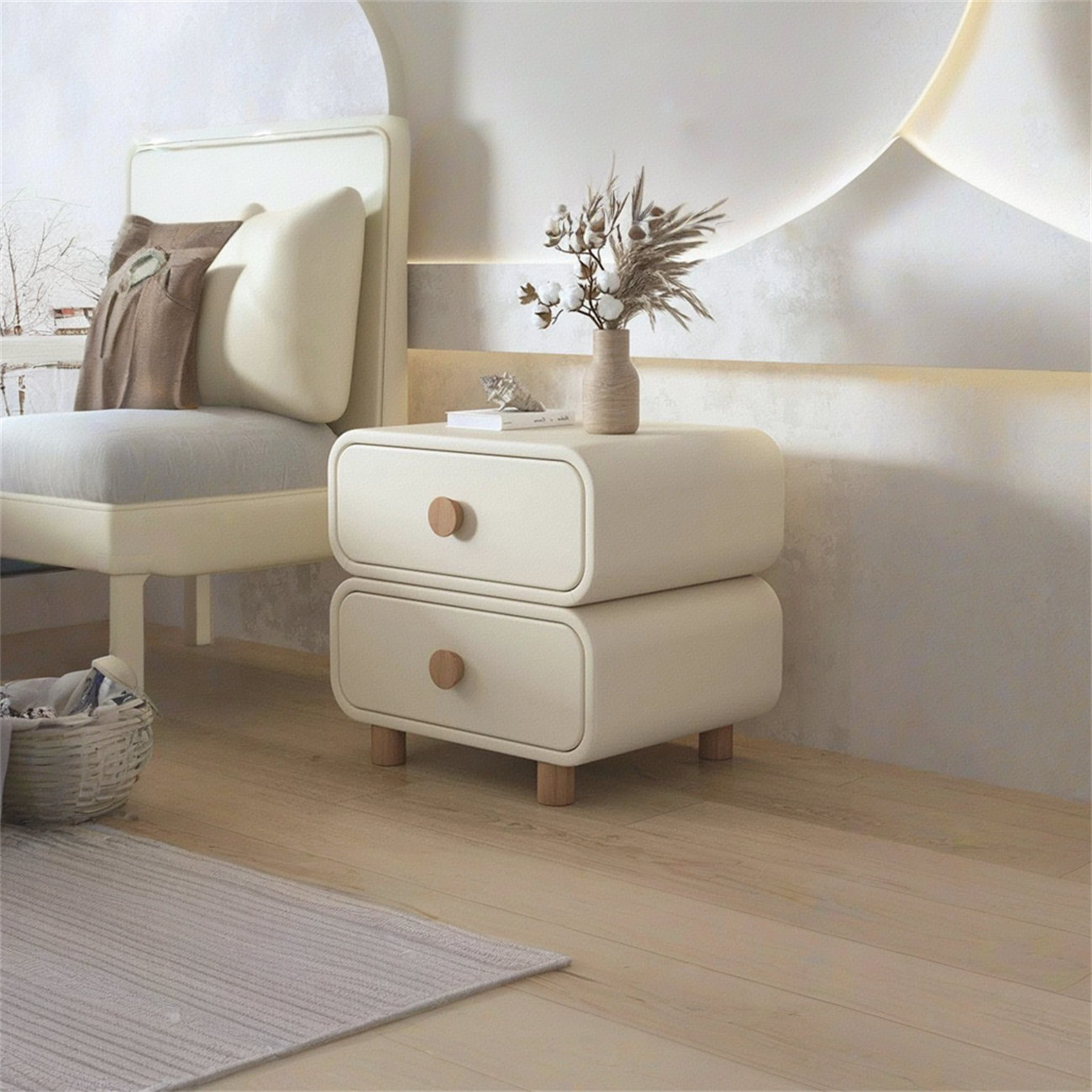 Ivy Bronx Bedside Table With Drawer, Wooden Bedside Table, White ...