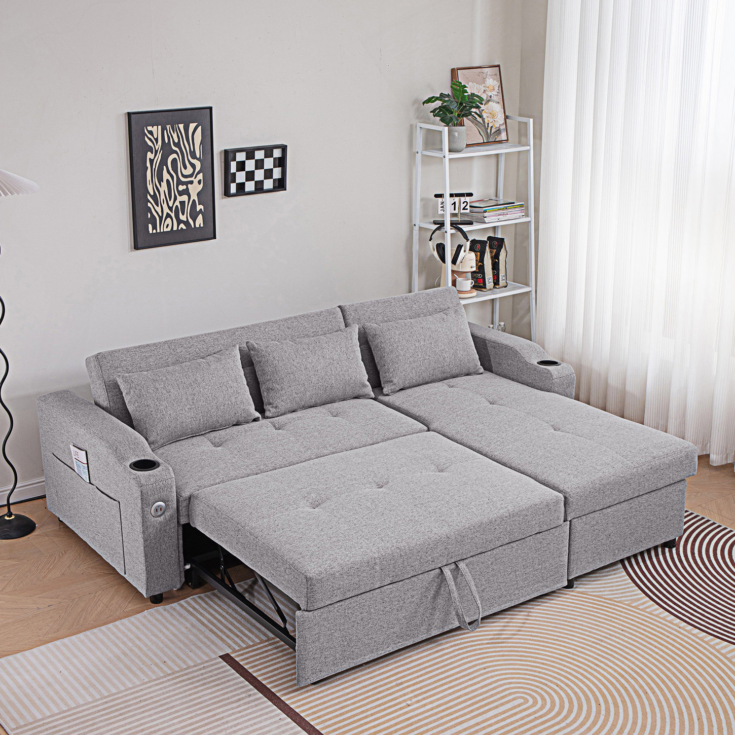 HMLIFE Adjustable Backrest Sofa Bed, 3 In 1 Sleeper With Usb Ports ...