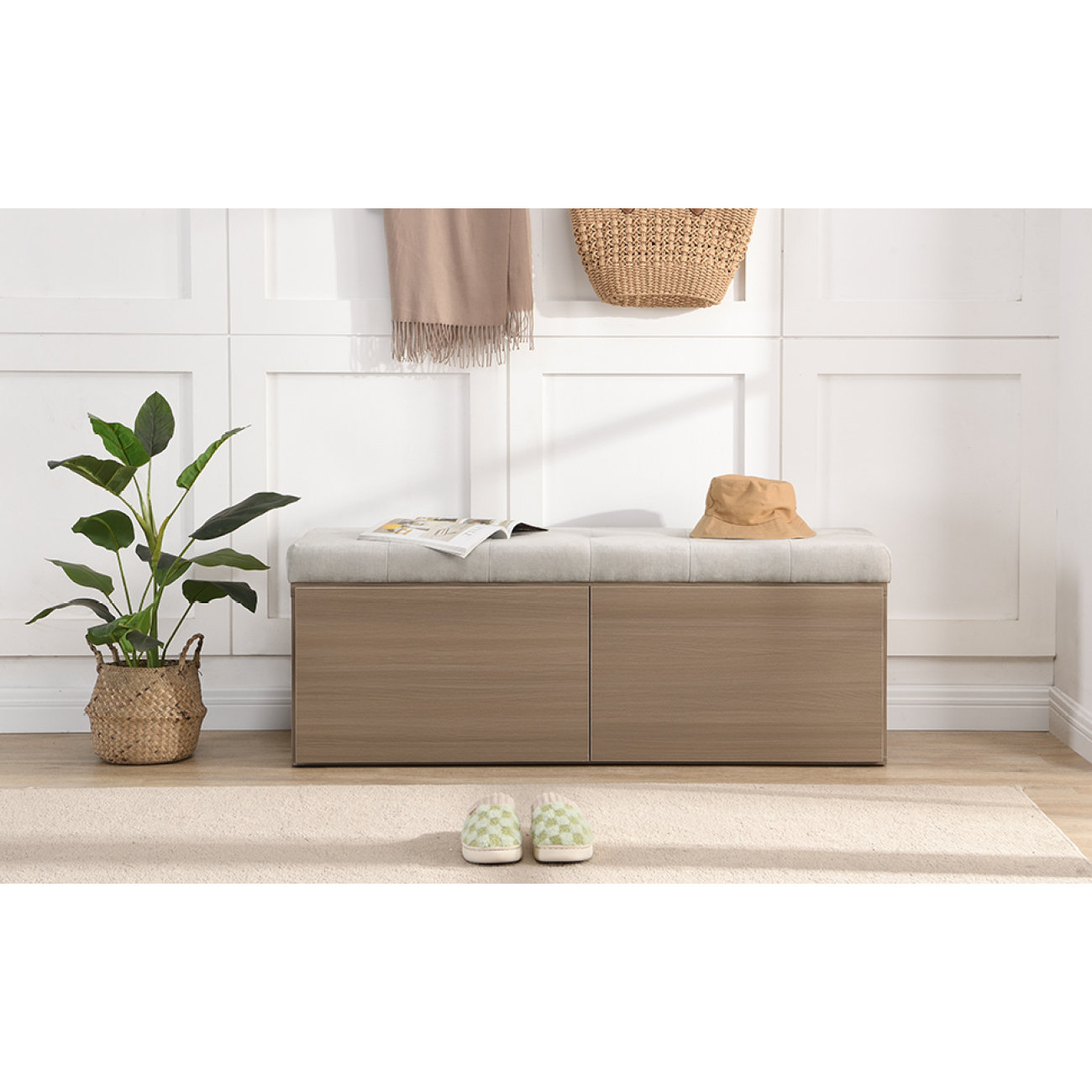 Mercer41 Versatile Storage Bench With Adjustable Shelves And Padded ...