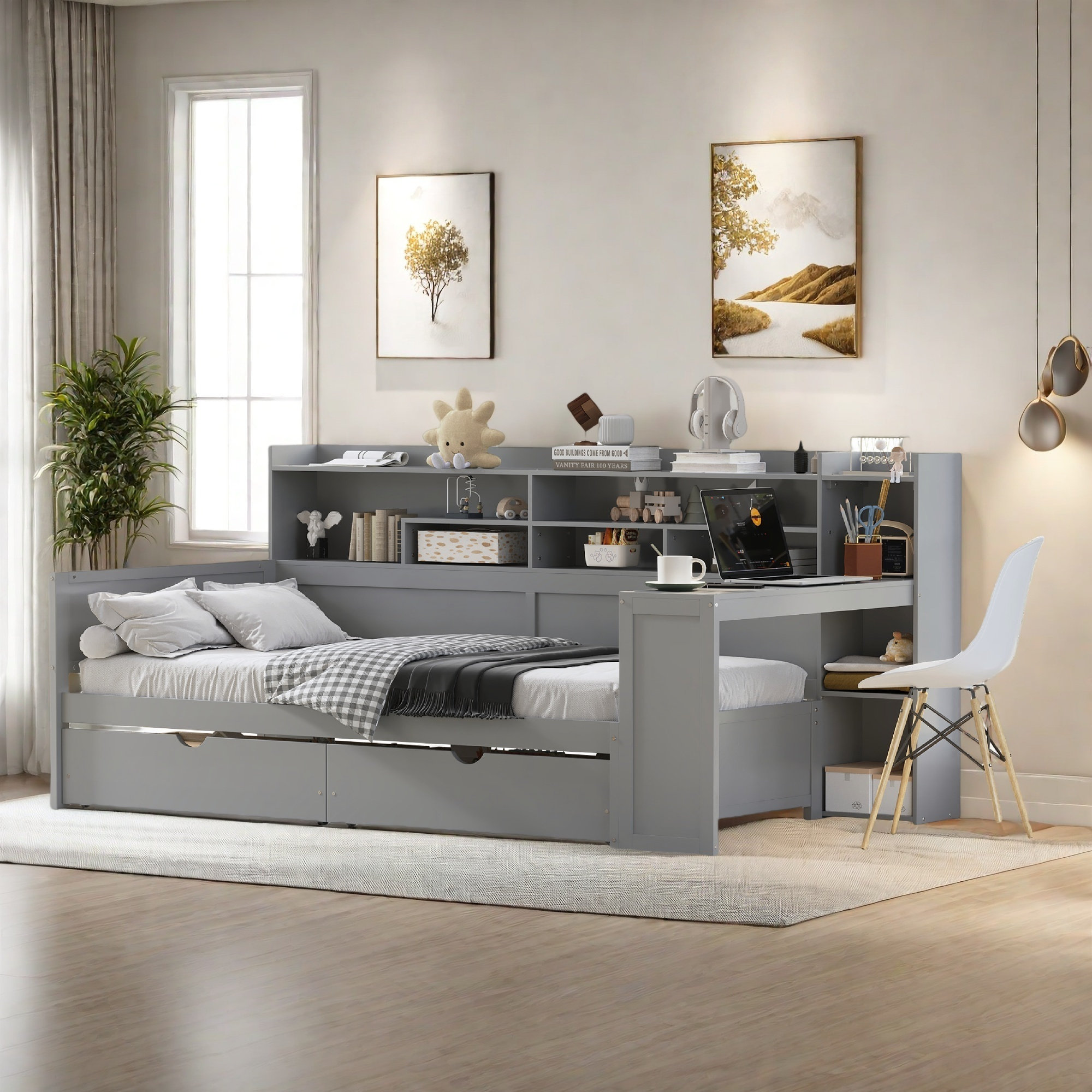 Red Barrel Studio® Wooden Multi-Functional Daybed With Storage Shelves ...