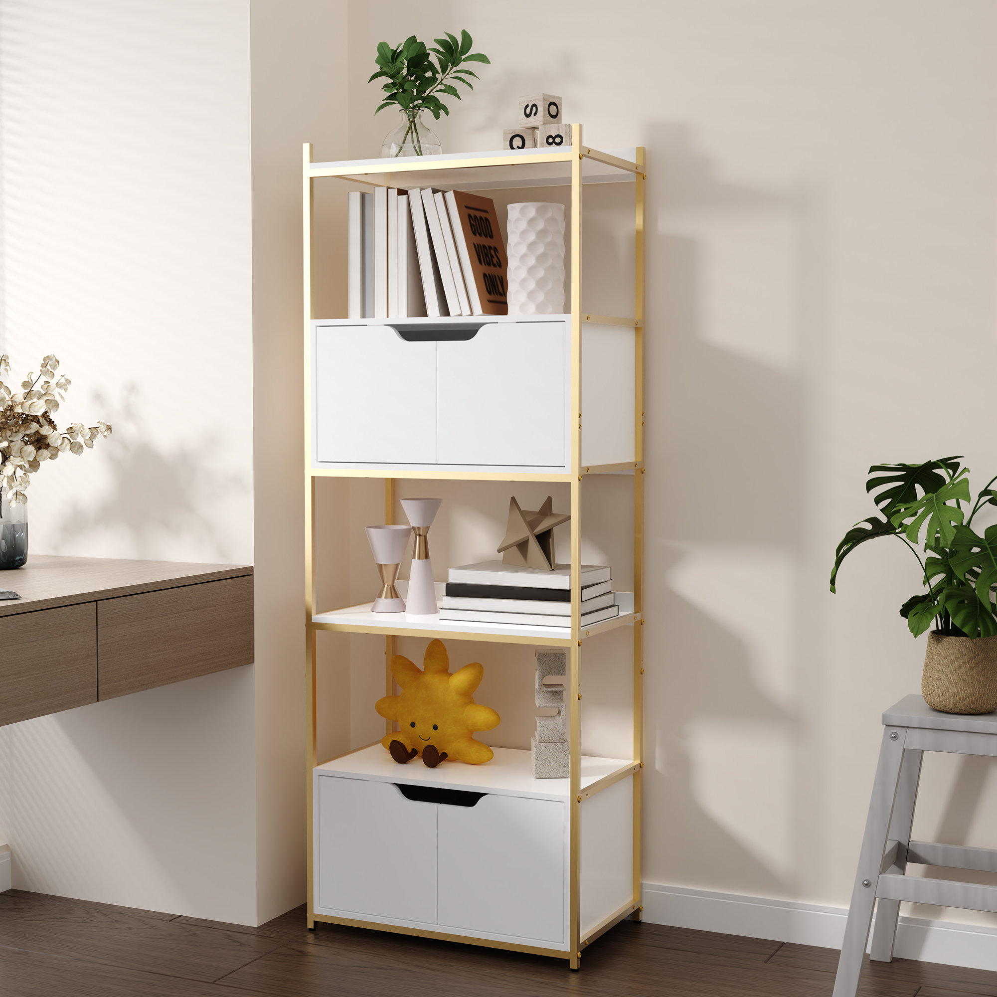 Red Barrel Studio® Bookcase With 4 Doors, 63" Tall Bookshelf With ...