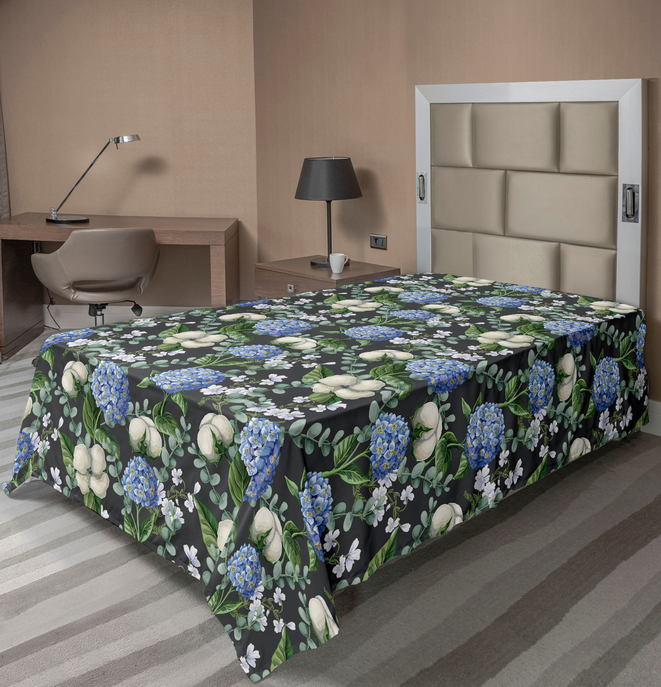 Ambesonne Spring Flat Sheet Hydrangea Flowers Vintage Dark Green and ...