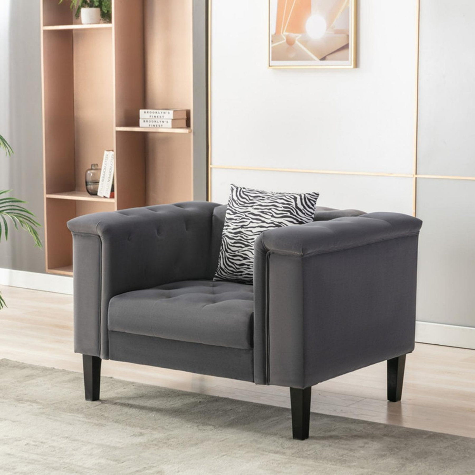 Lark Manor™ Velvet Tufted Chair With 1 Accent Pillow | Wayfair