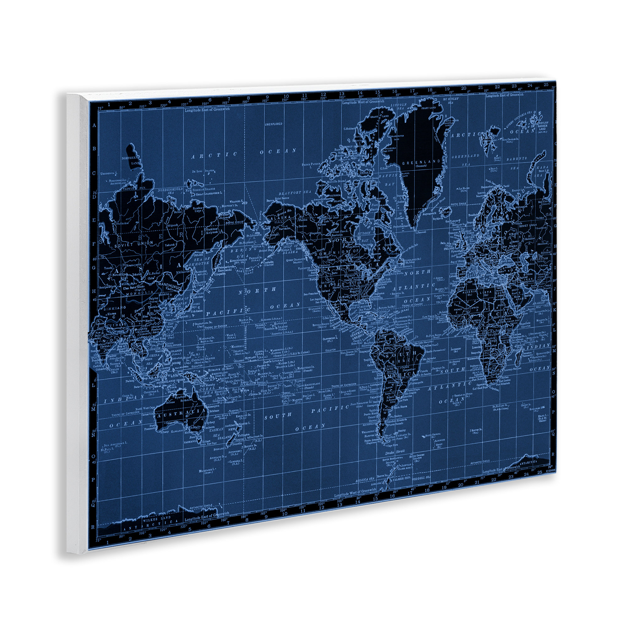 Ebern Designs Blue Toned World Map Wall Plaque, design by Phillipa Katz ...
