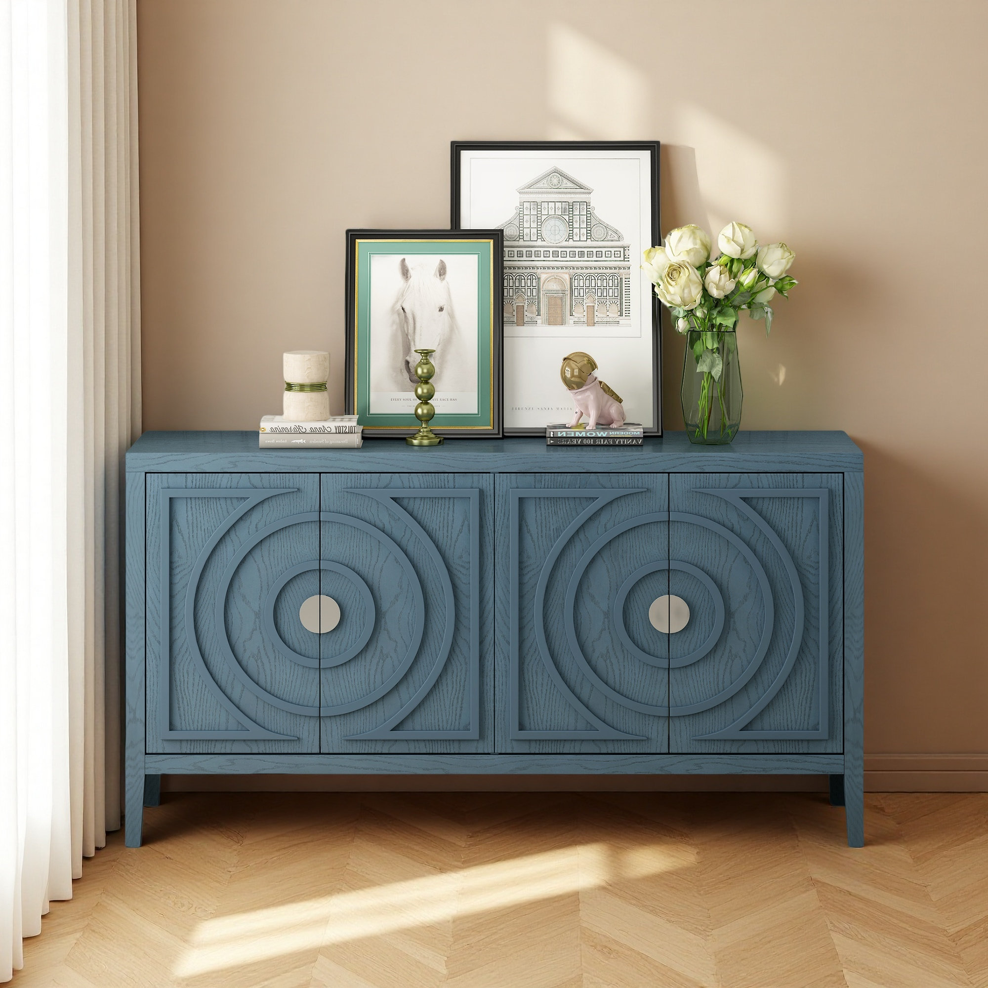 Ebern Designs Retro Sideboard Door With Circular Groove Design Round ...