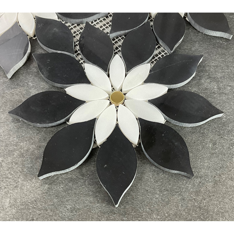 ES Stone 8.5" x 8.5" Flower Pattern Marble Mosaic Wall & Floor Tile ...