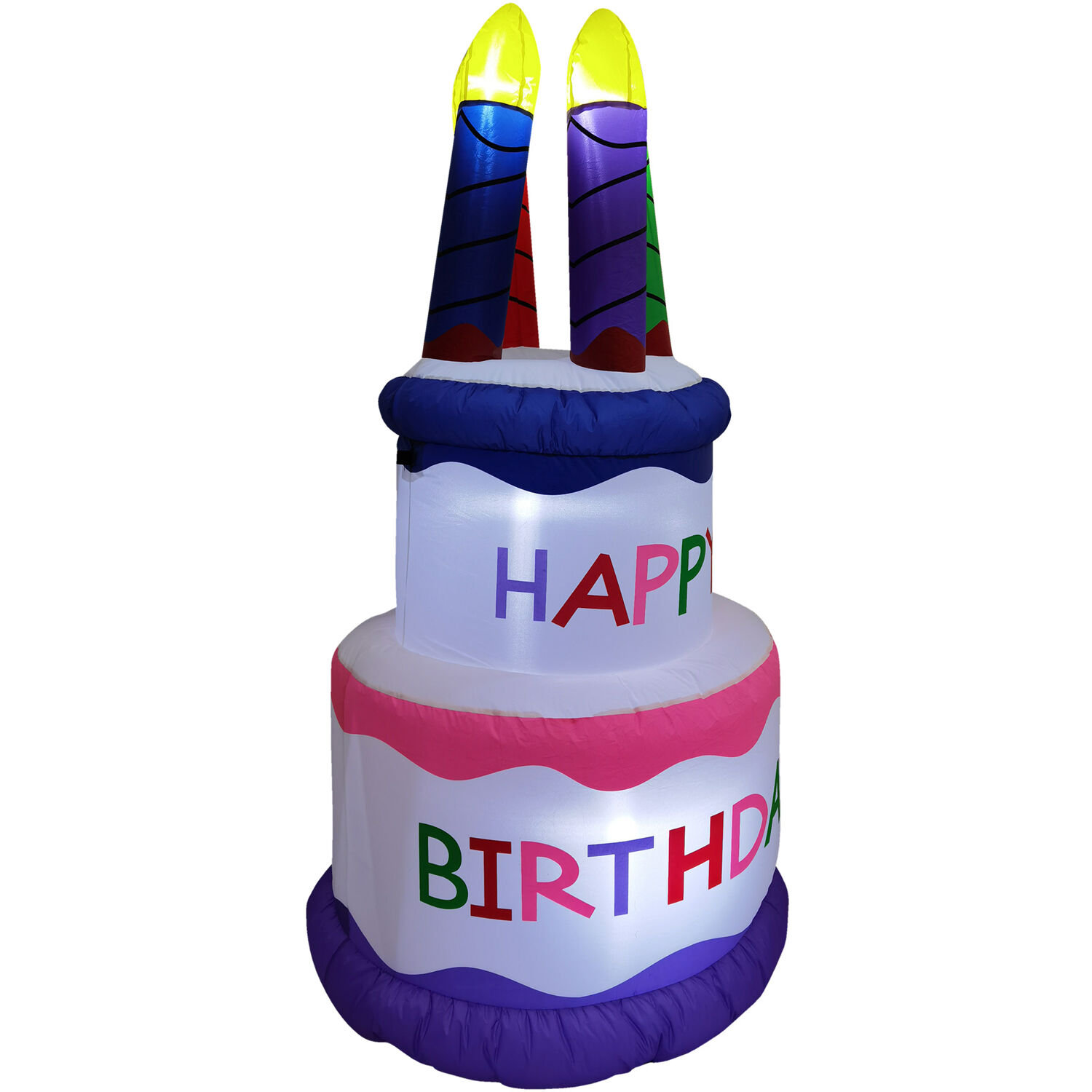 Fraser Hill Farm 5-Ft. Tall Happy Birthday 2-Tier Cake With 4 Faux ...