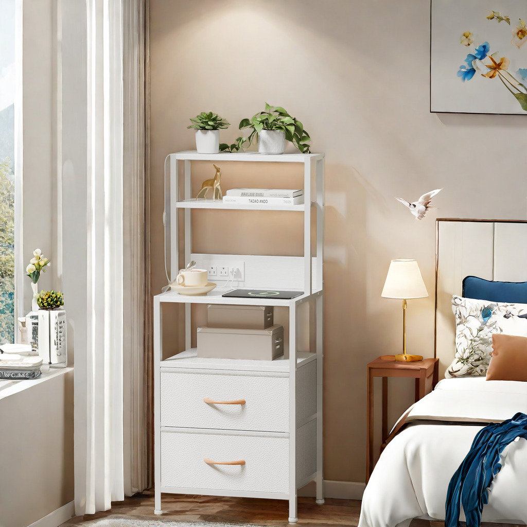 Furco 2 in 1 Nightstand End Table Bookshelf with LED Light, Charging ...