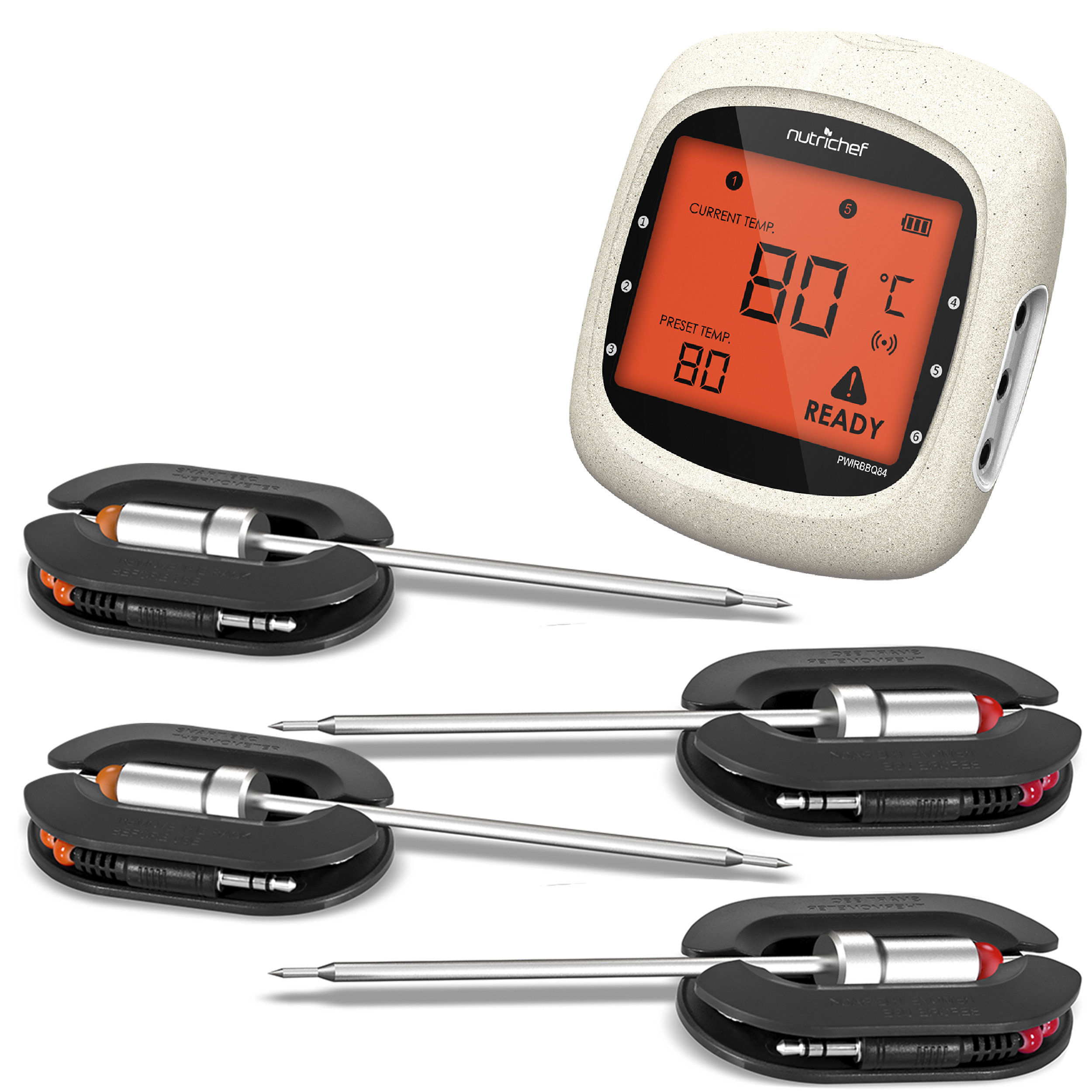 Nutrichef Bluetooth Meat Thermometer For Grilling And Smoking With 4 ...