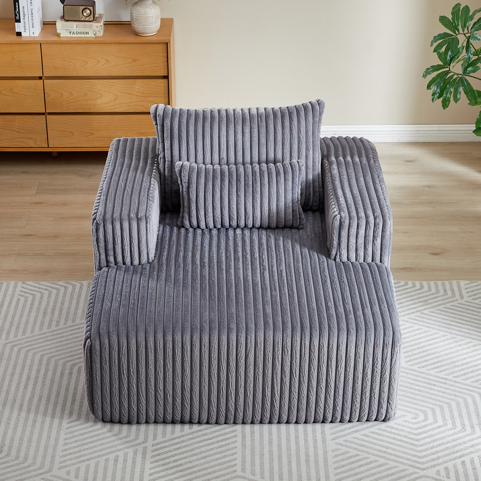 Banior Corduroy Sponge Chair, No Installation, Fluffy, Grey Living Room ...