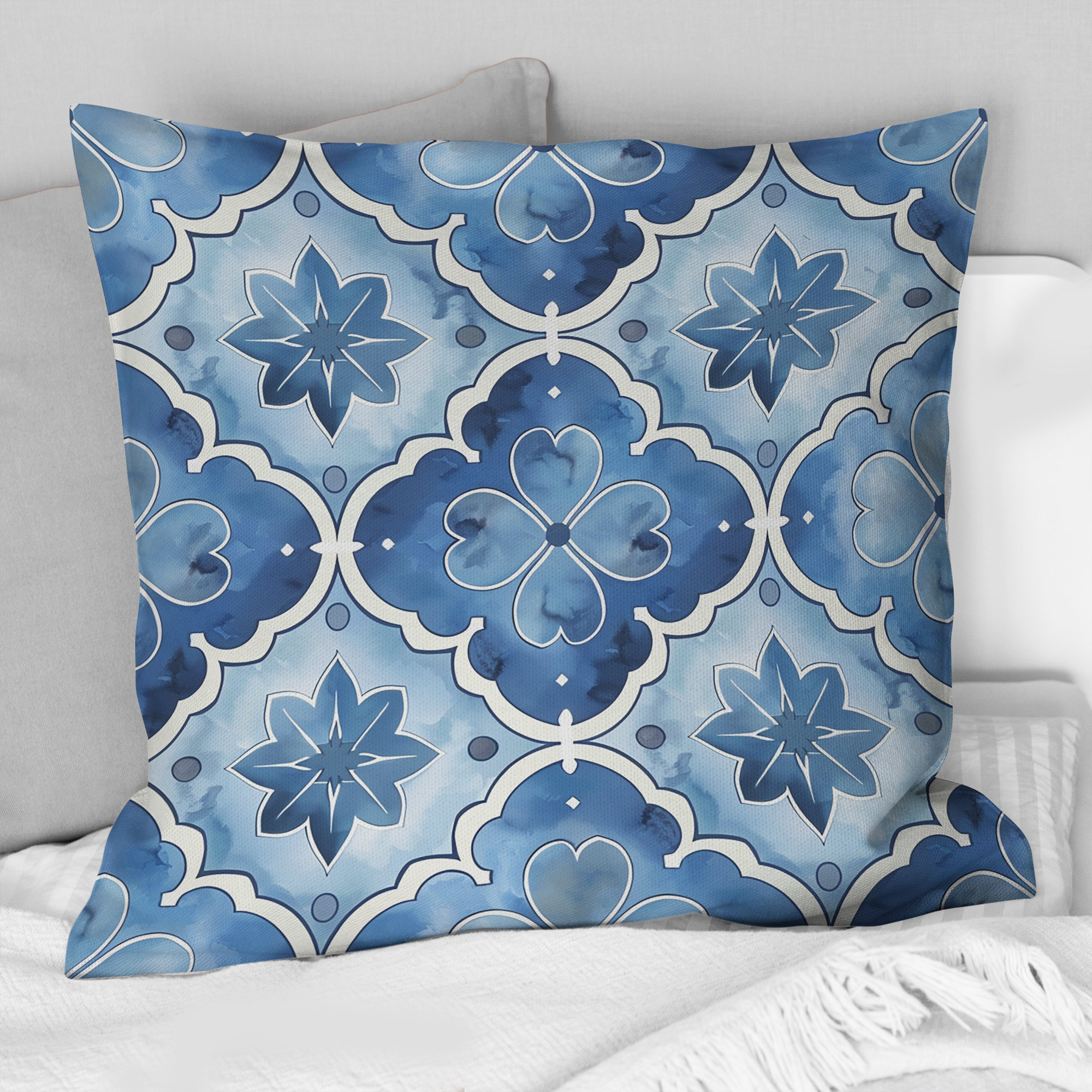 Design Art Blue White Quatrefoil Patterns III - Modern Throw Pillow ...
