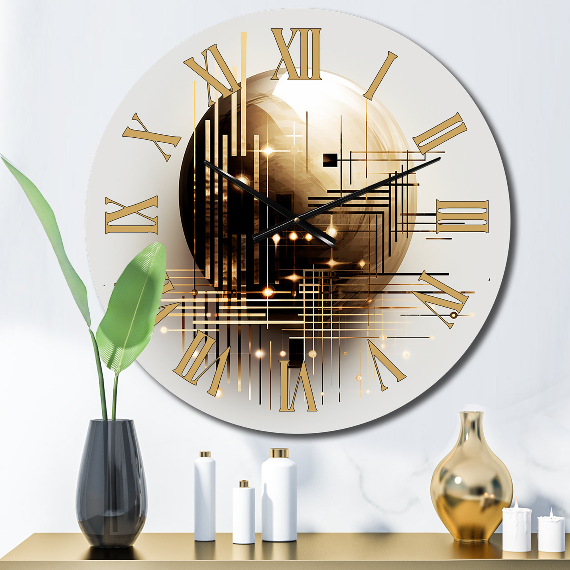 East Urban Home Golden Geometric Glam Full Moon III - Modern Geometric ...