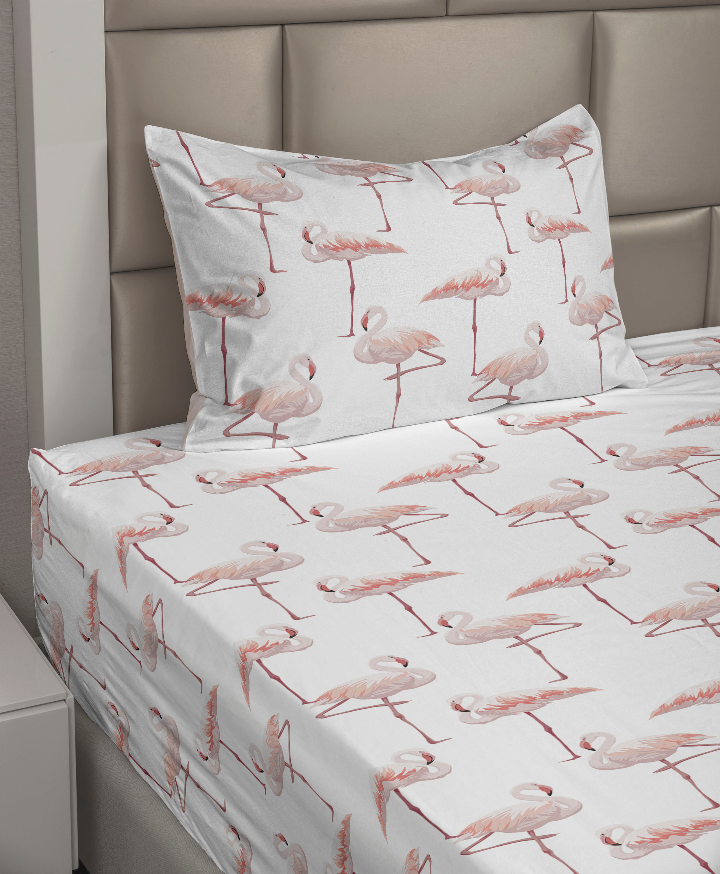 Ambesonne Flamingo Sheet Set Wild Nature Exotic Bird Redwood Pearl ...