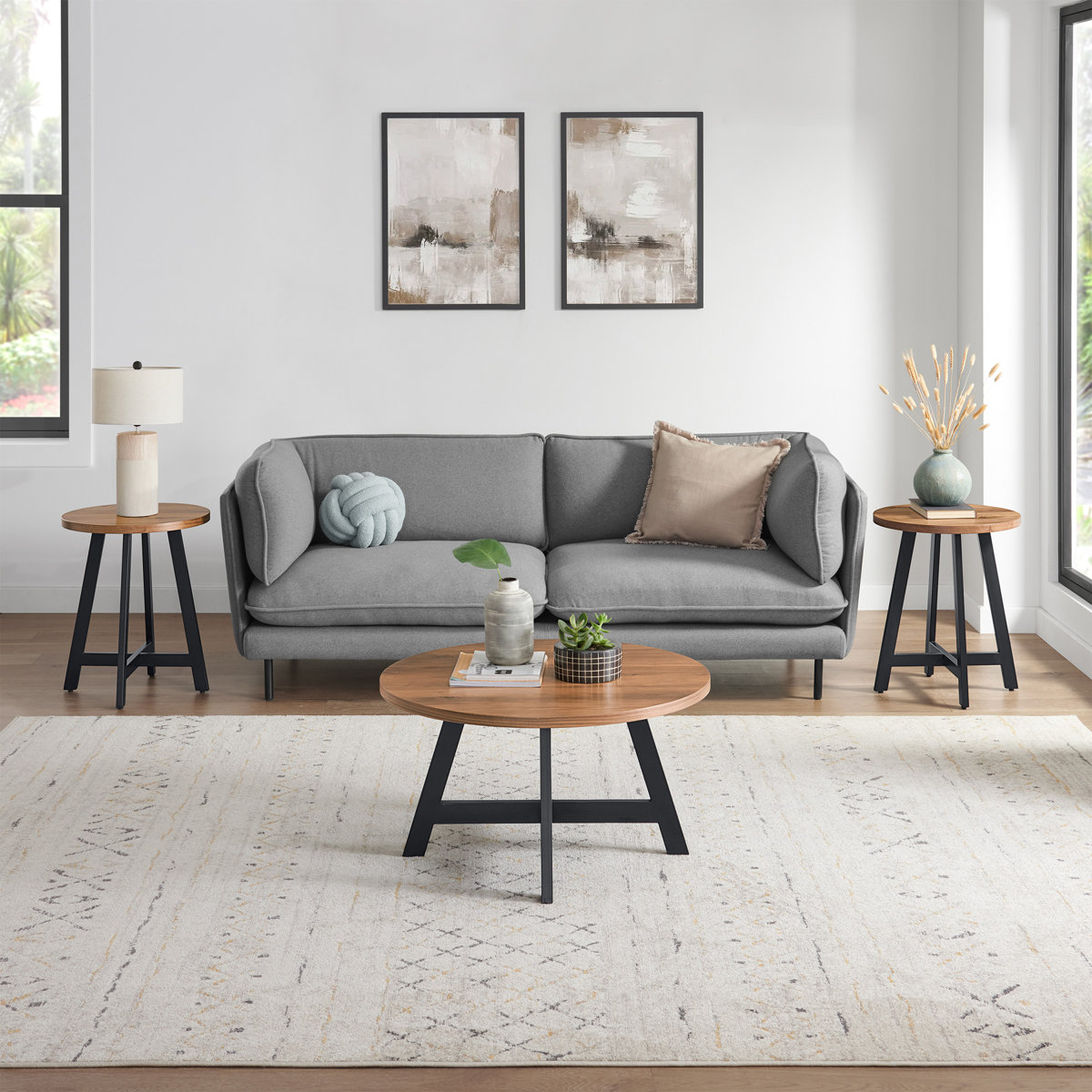 17 Stories 3-Piece Coffee Table Set - Industrial Modern Round Coffee ...