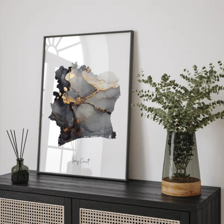 Fairmont Park Ivory coast Map Black Wall Art Decor | Wayfair.co.uk