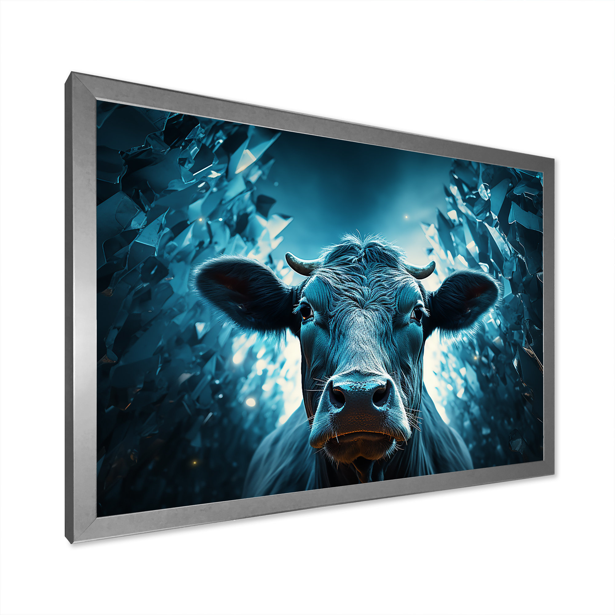 Design Art Blue Cow Flow Portrait - Cow Wall Art Living Room | Wayfair