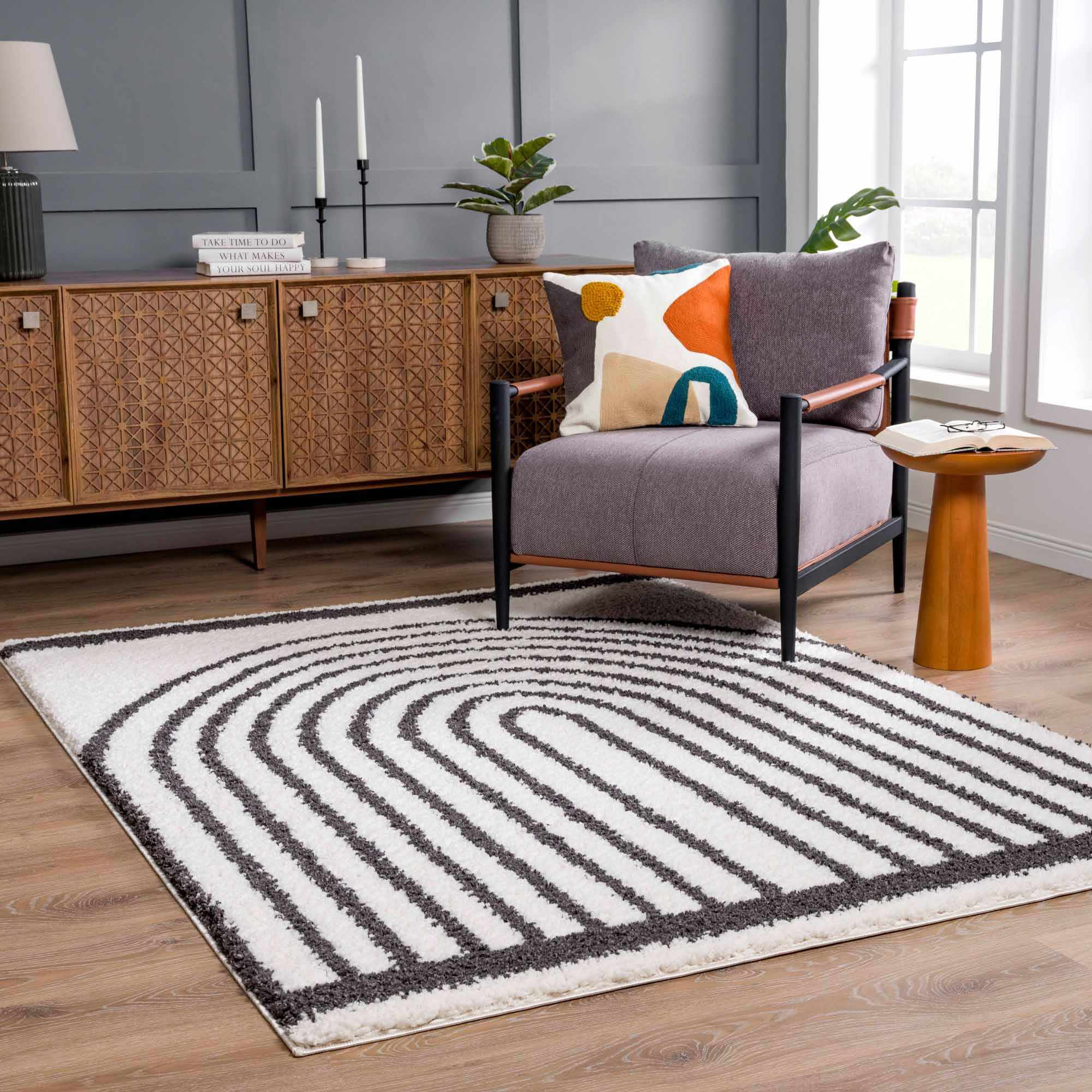 Ebern Designs Uhrichsville Striped Machine Woven Polyester Area Rug in ...