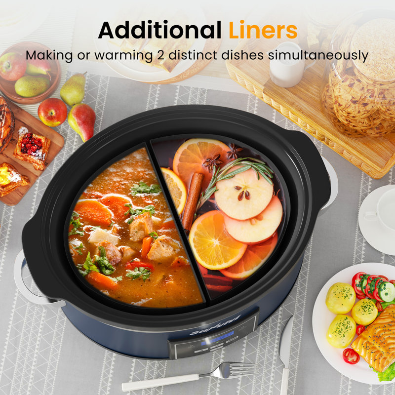 Green4ever 6 Quart Programmable Slow Cooker With 2 In 1 Silicone Liners ...
