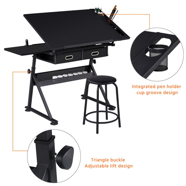 Inbox Zero Adjustable Metal Base Drafting Table & Reviews | Wayfair