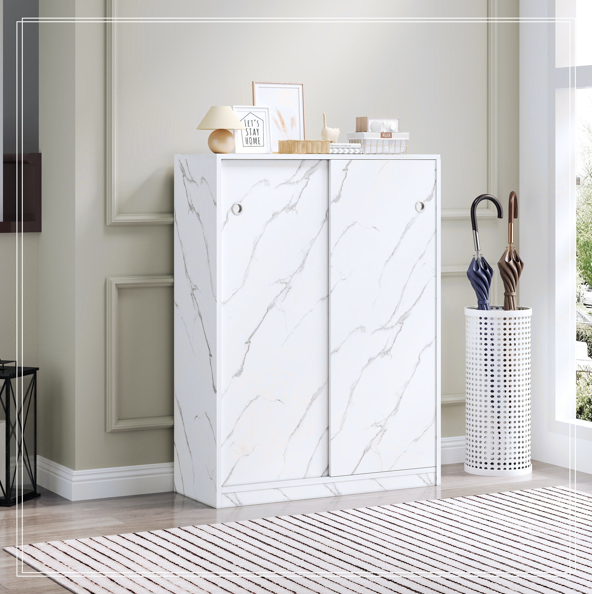 Wrought Studio™ Marble white shoe cabient with sliding door have 6 ...