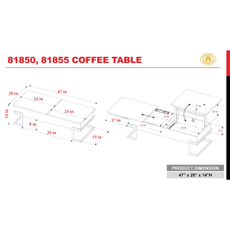 Latitude Run® Margena Wood Lift Top Extendable Sled Leg Coffee Table ...