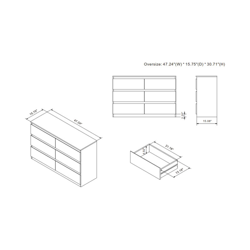 The Twillery Co.® Hazen 6 Drawer 47.24" W Double Dresser | Wayfair