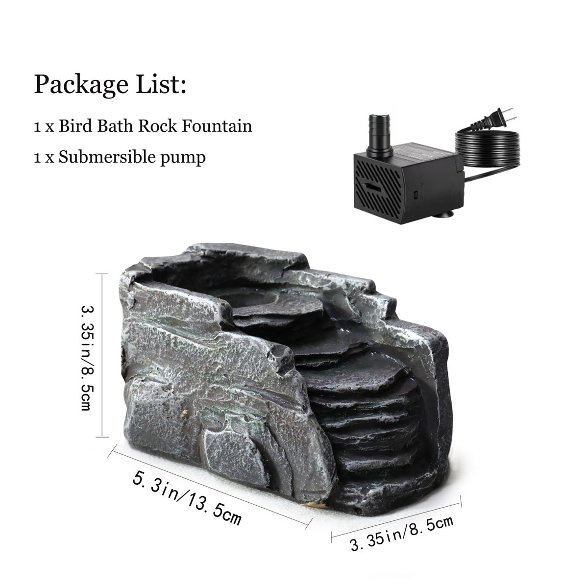 Arlmont & Co. Bird Bath Water Fountain, With Pump For Bird, Rock ...