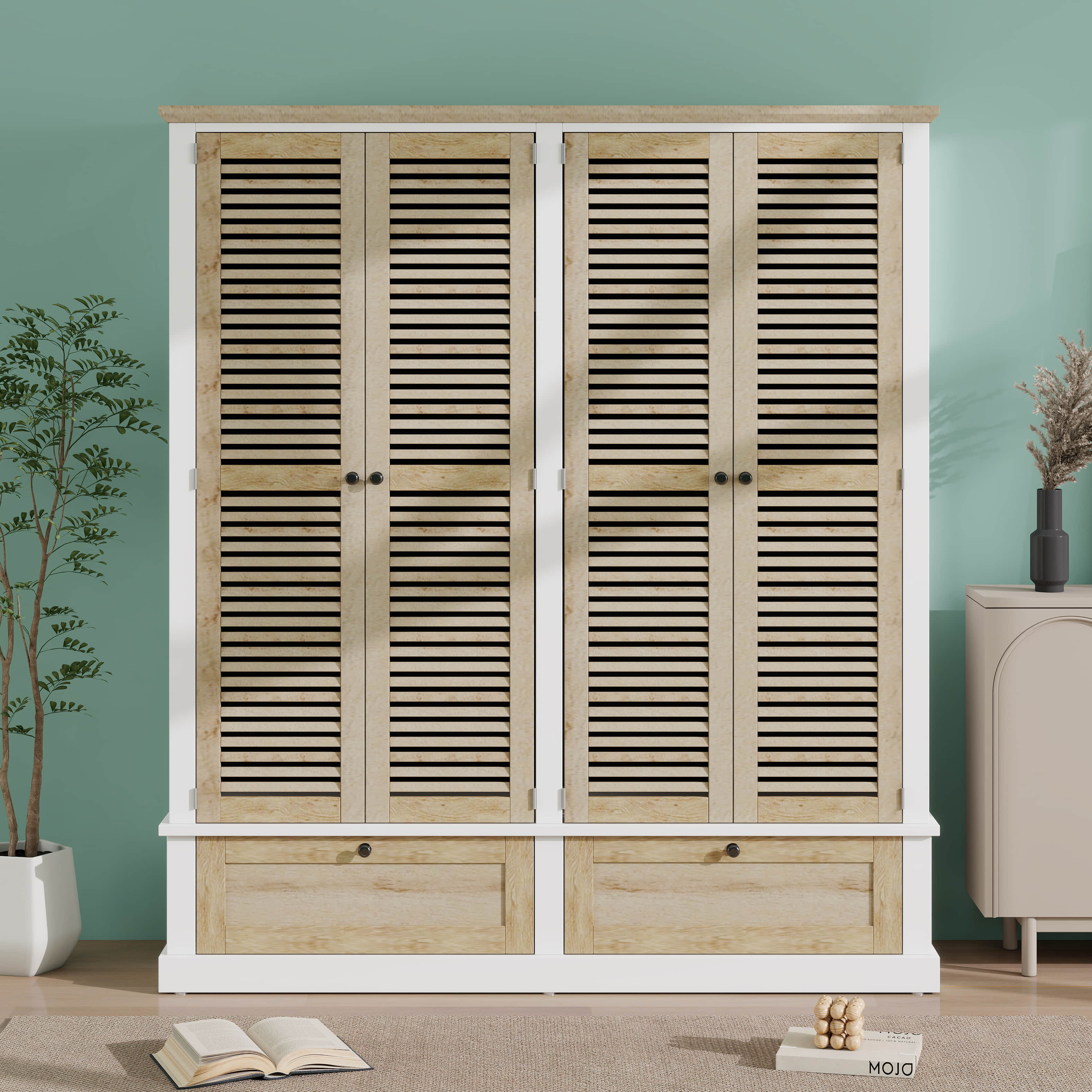 Ophelia & Co. 4 Shutter Door Wardrobe Armoire Closet With 2 Drawers ...