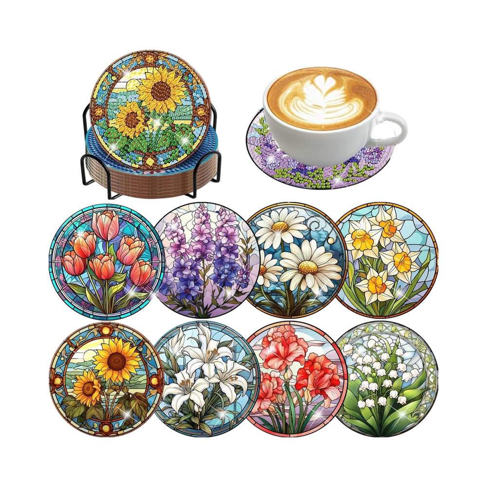 Syntego 8Pcs Stained Glass Effect Assorted Flower Diamond Painting ...
