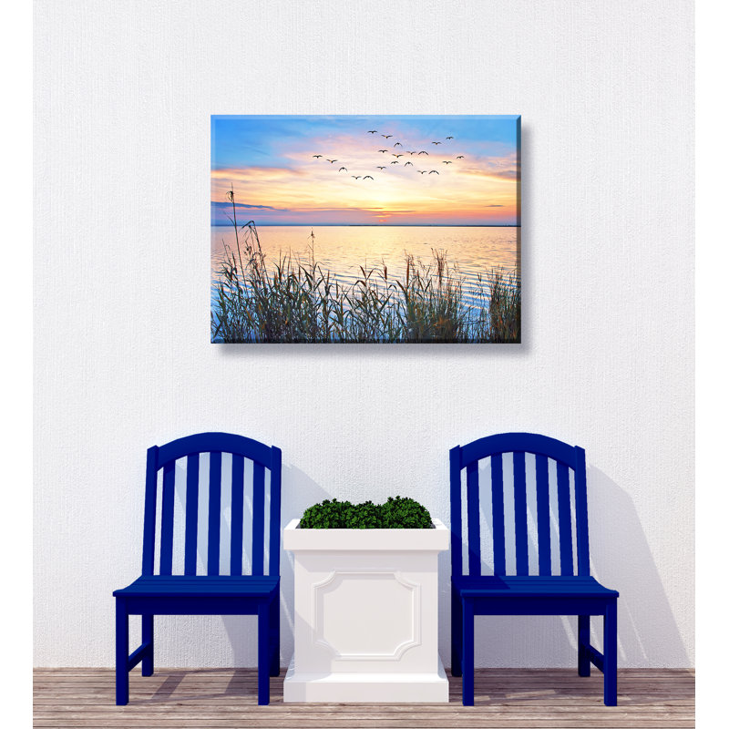 Highland Dunes Lake Sunset Outdoor Wall Canvas Art | Wayfair