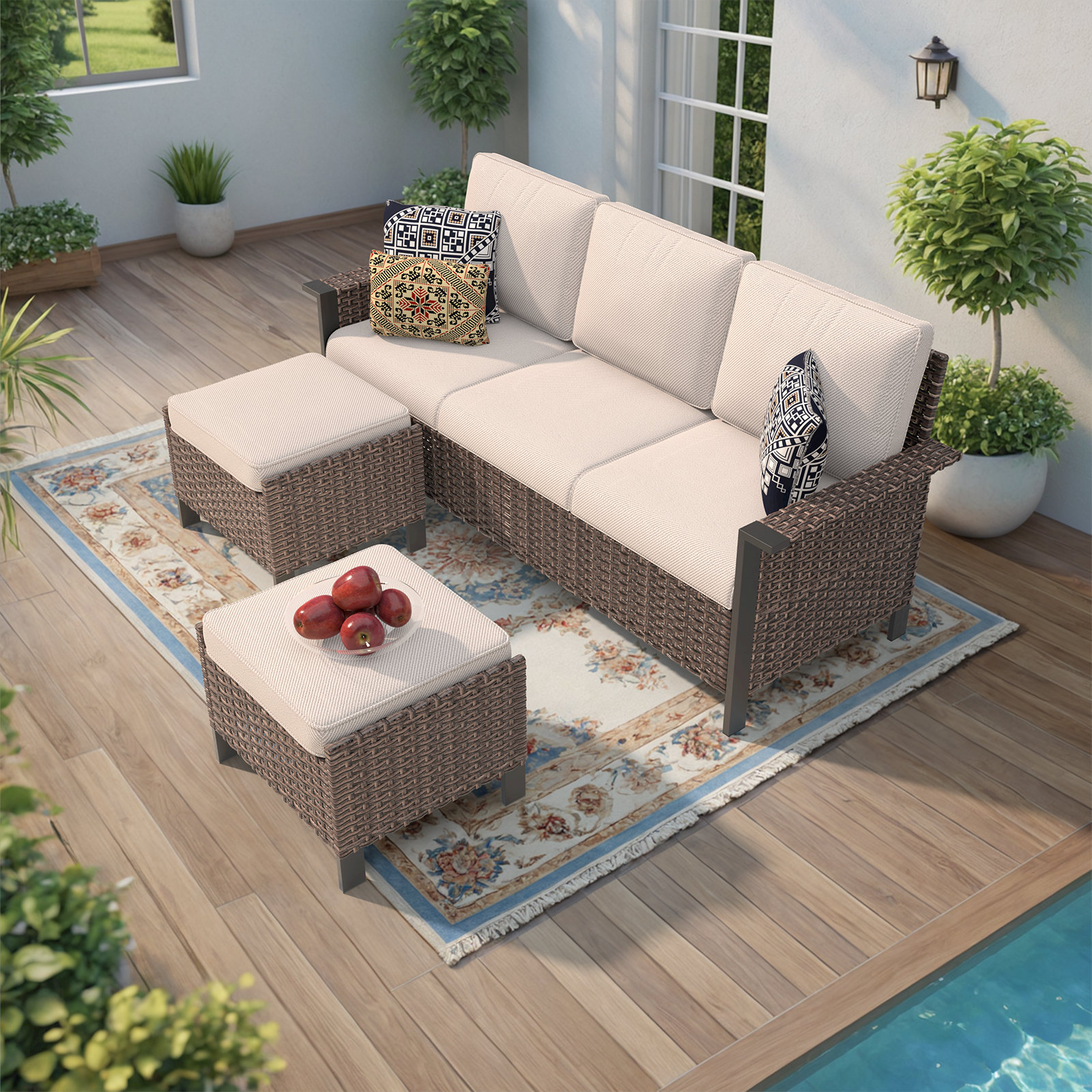 Ebern Designs Zhayden 3- Person Outdoor Seating Group with Cushions ...