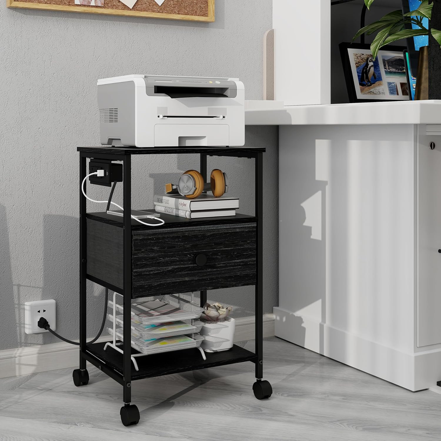 ERTCHUE RIED 3 Tier Printer Stand With Charging Station, Open Shelves ...