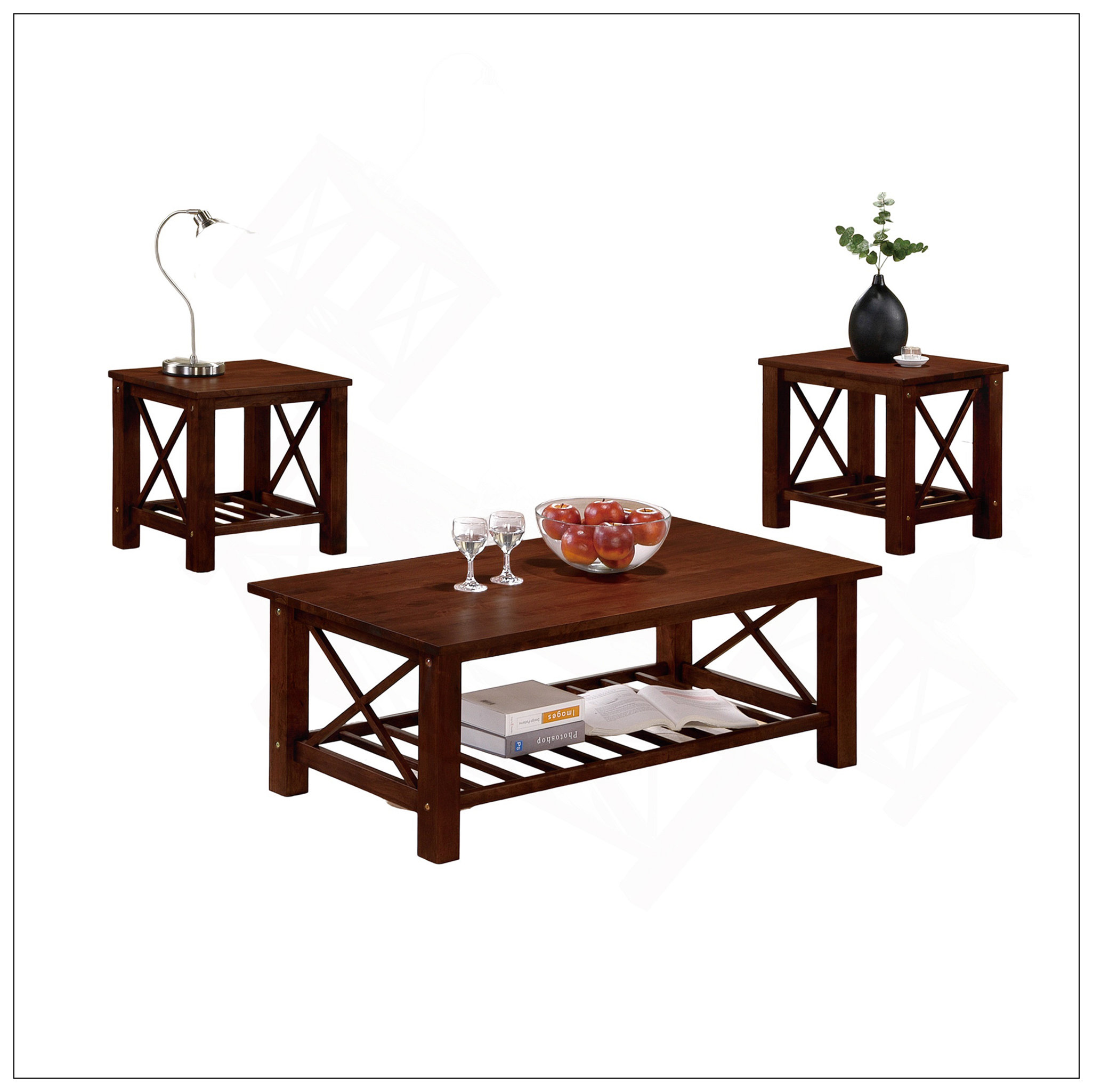 Gracie Oaks Modern Cherry Rubberwood Tables Set For Living Room ...