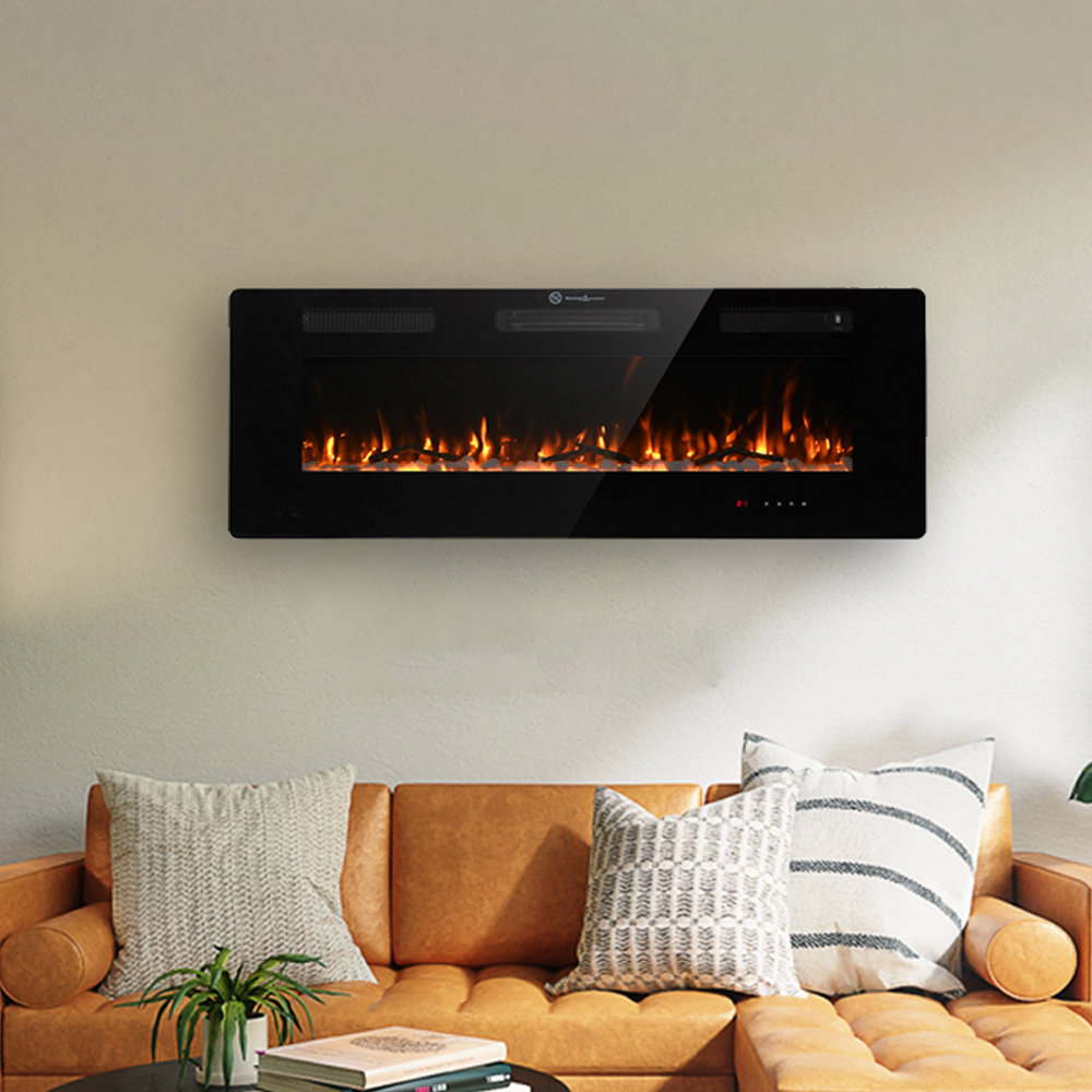 Symple Stuff Delph Wall Mounted Electric Fireplace with Timer, Remote ...