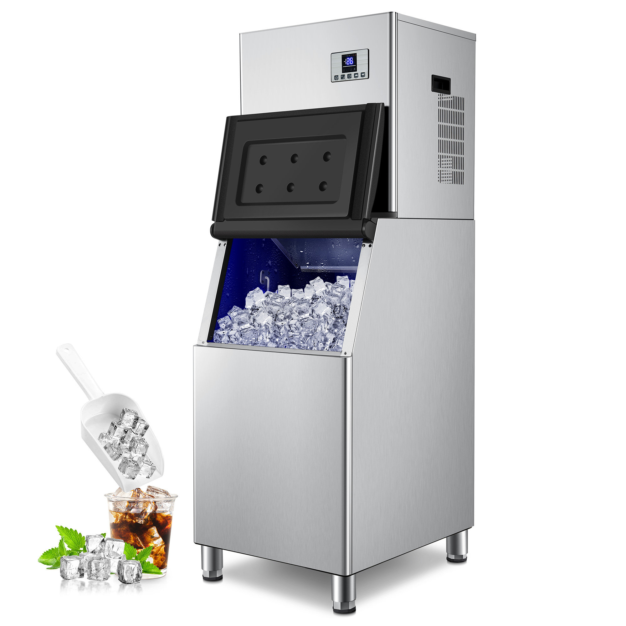 JOEAONZ Commercial Ice Machine 380 Lbs/24H With 250 Lbs Storage Bin,Ice ...